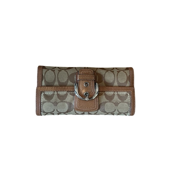 Coach | Accessories | Coach Signature Wallet Tri Fold Tan Brown Leather ...